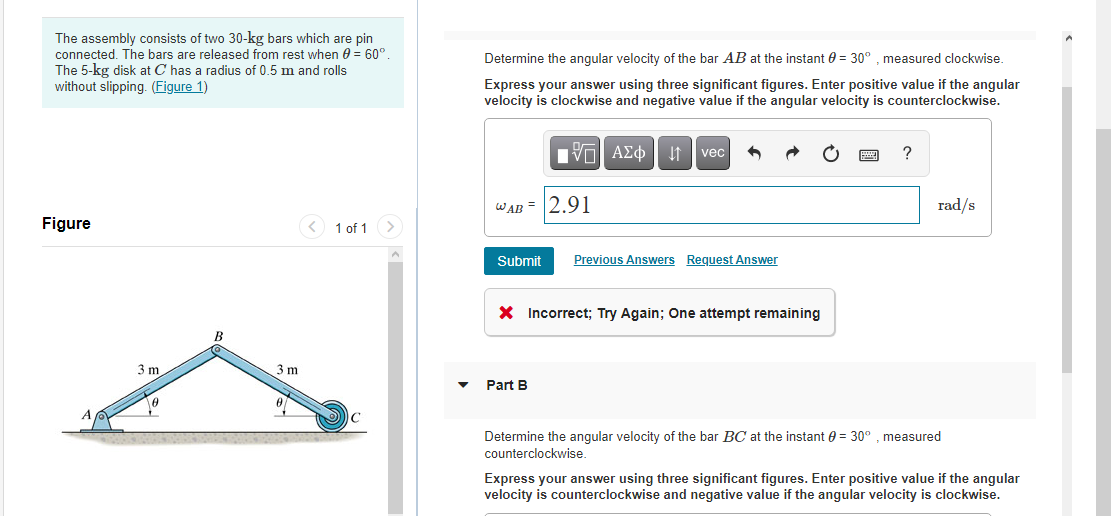 Solved The assembly consists of two 30-kg bars which are pin | Chegg.com