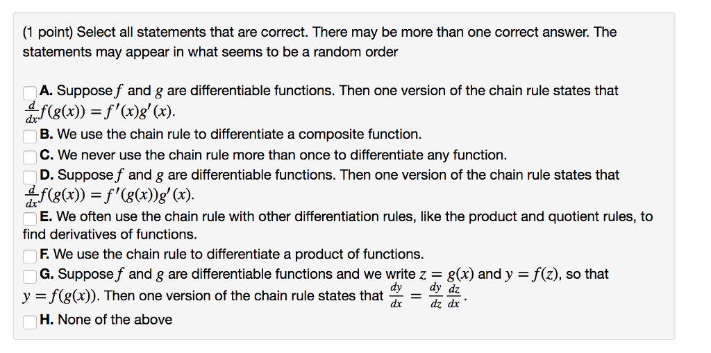 Solved (1 point) Select all statements that are correct. | Chegg.com
