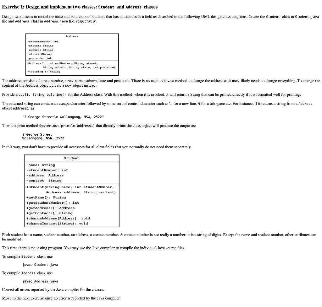 Solved Exercise 1: Design and implement two classes: Student | Chegg.com