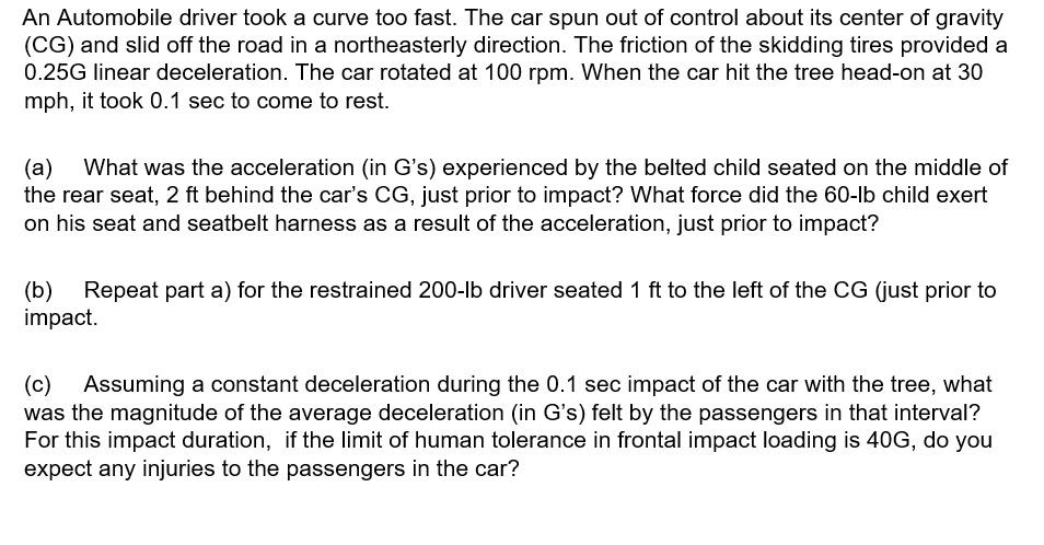 Solved An Automobile driver took a curve too fast. The car | Chegg.com
