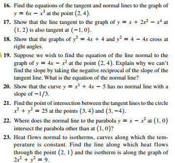 Solved 16. Find the equations of the tangent and normal | Chegg.com