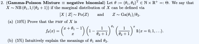 Solved 2. (Gamma-Poisson Mixture = negative binomial) Let := | Chegg.com
