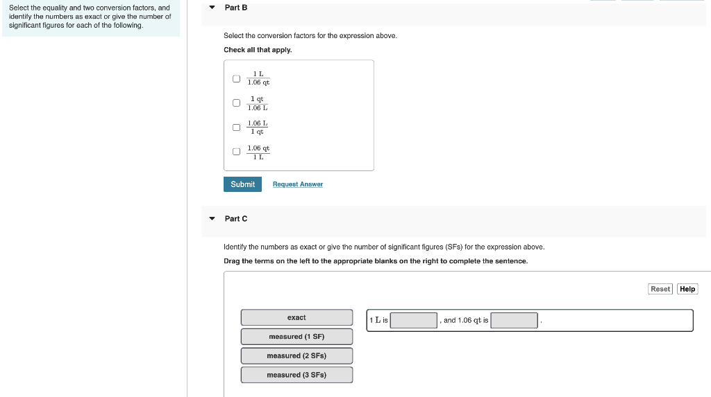 Solved Part B Select the equality and two conversion | Chegg.com