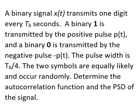 Solved A binary signal x(t) transmits one digit every Tb | Chegg.com