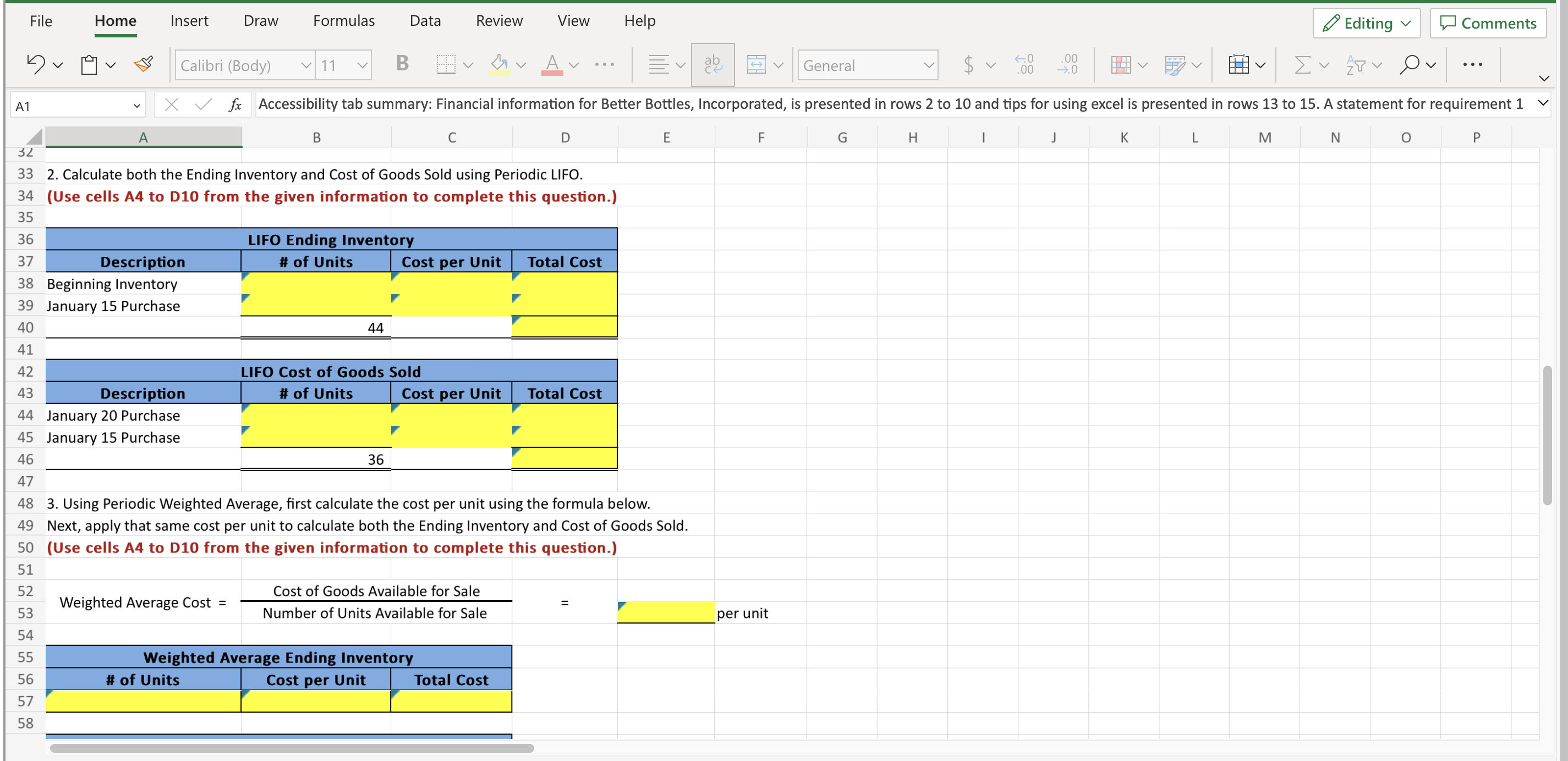 Solved File Home Insert Draw Formulas Data Review View Help | Chegg.com