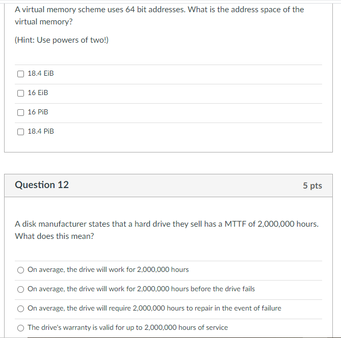 Solved A virtual memory scheme uses 64 bit addresses. What | Chegg.com