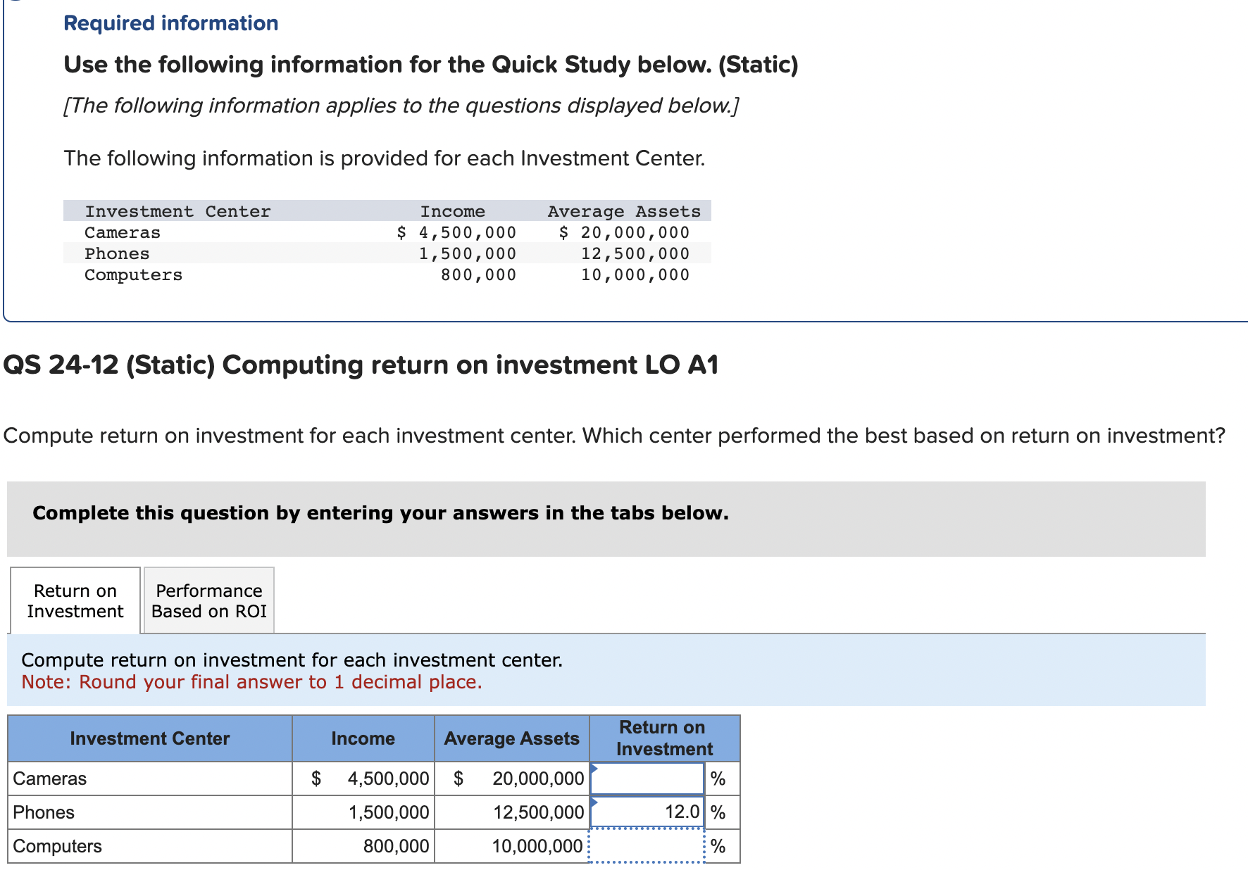 Solved Compute return on investment for each investment | Chegg.com