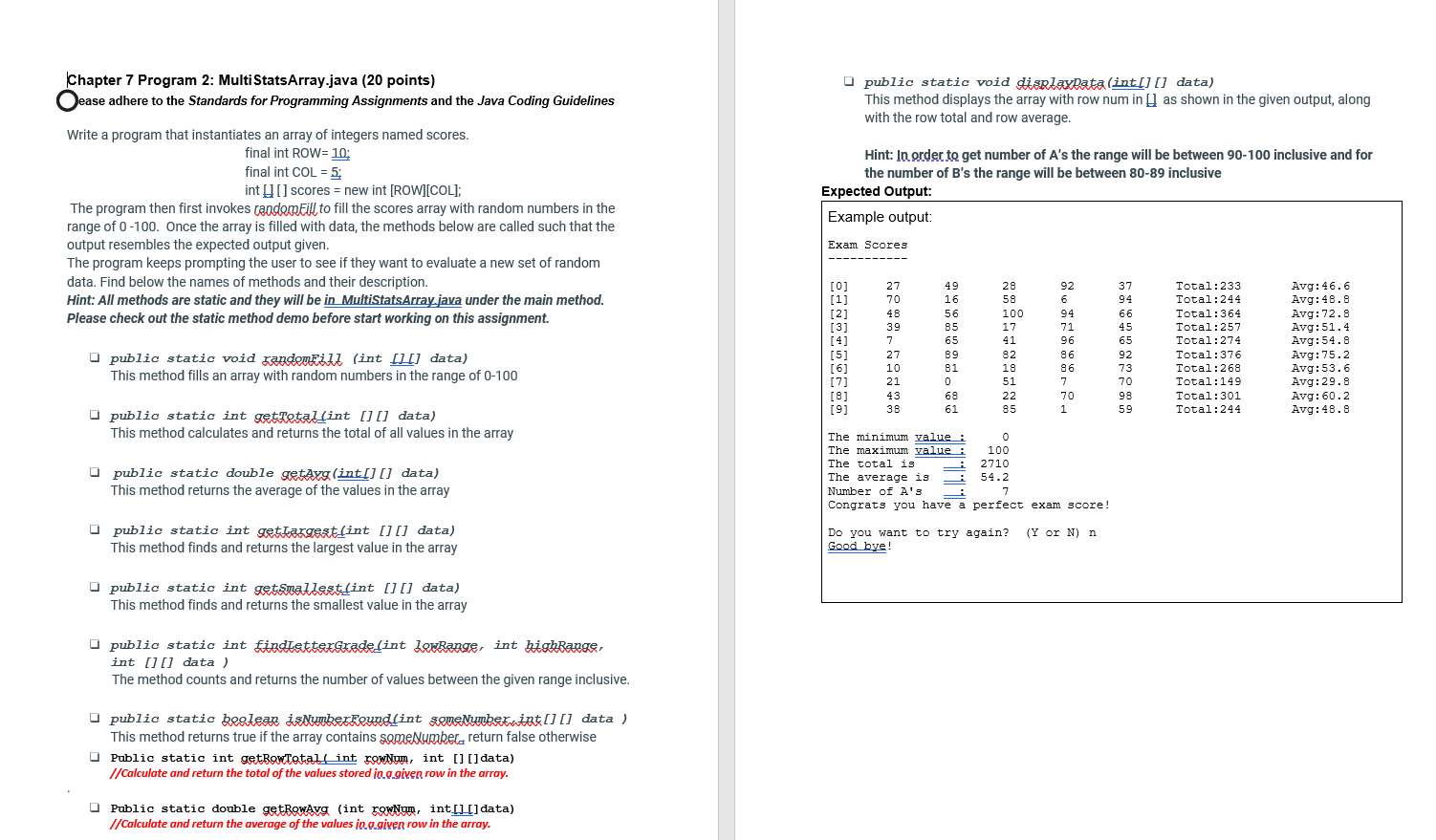 Solved Chapter 7 Program 2: Multi StatsArray.java (20 | Chegg.com