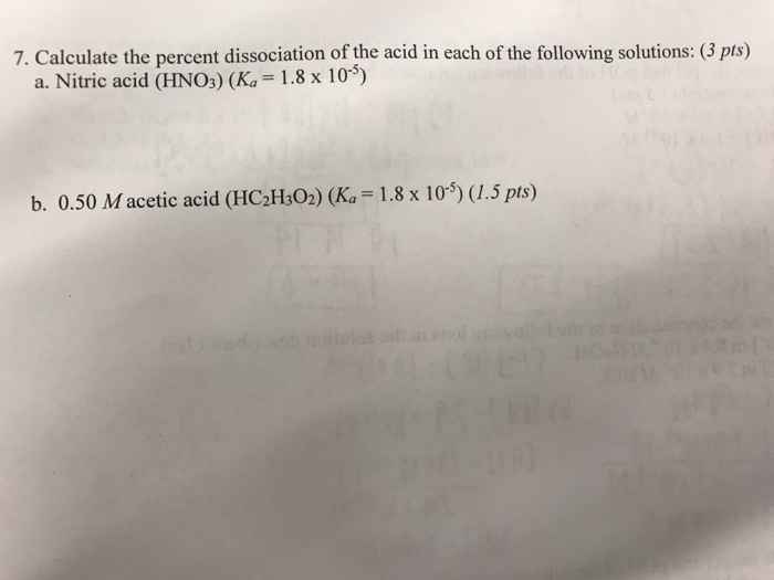 Solved 7. Calculate the percent dissociation of the acid in | Chegg.com