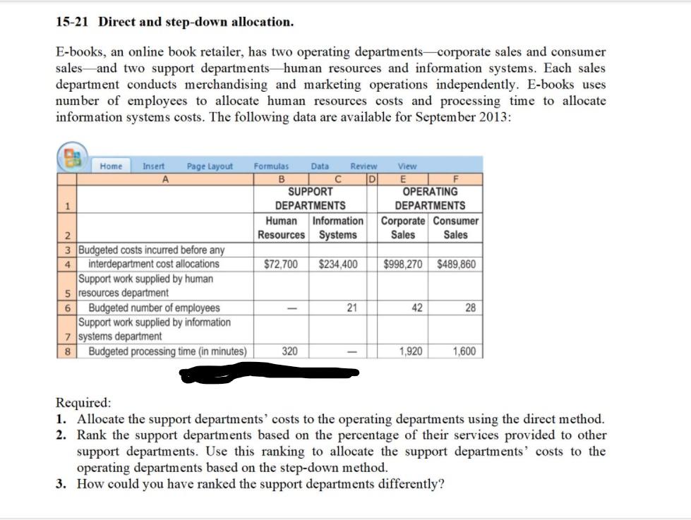 Solved 15-21 Direct and step-down allocation. E-books, an | Chegg.com