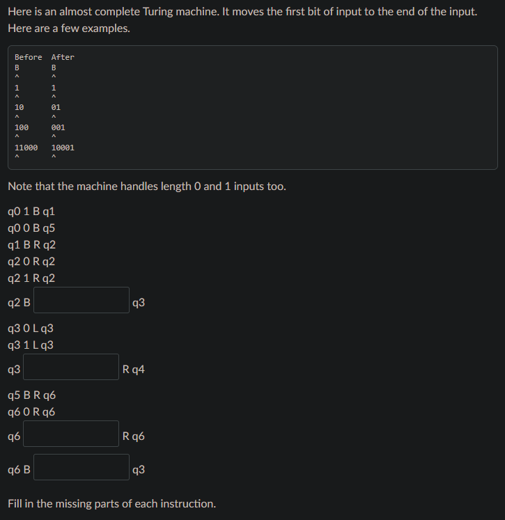 Solved Here is an almost complete Turing machine. It moves | Chegg.com