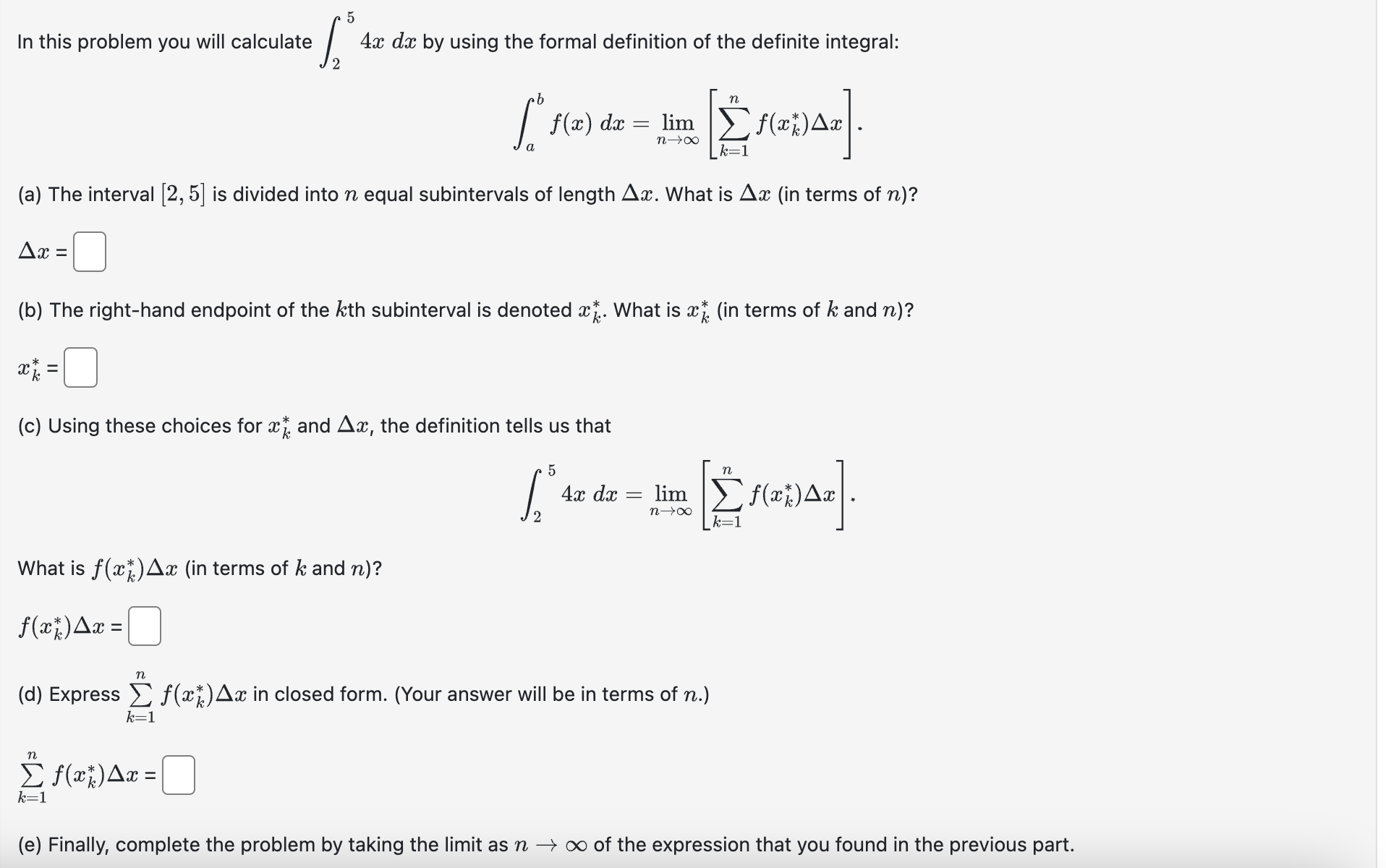 Solved In this problem you will calculate ∫254xdx ﻿by using | Chegg.com
