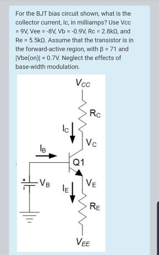 Solved For the BJT bias circuit shown, what is the collector | Chegg.com