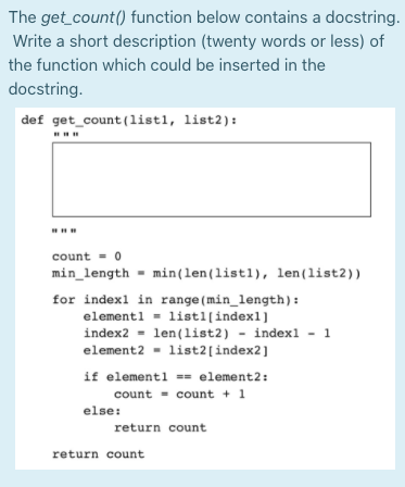 Solved The get_count() function below contains a docstring. | Chegg.com