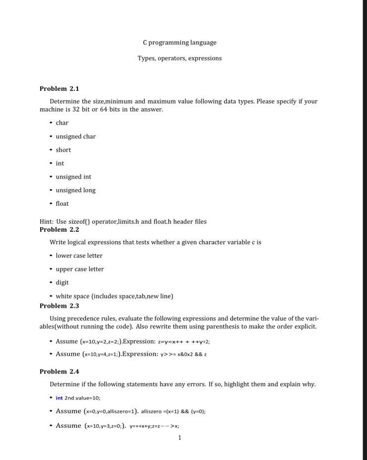 Solved Problem 2.1 Determine the size,minimum and maximum | Chegg.com