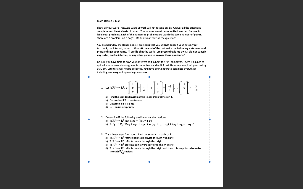 Math 10 Unit 3 Test Show all your work. Answers | Chegg.com