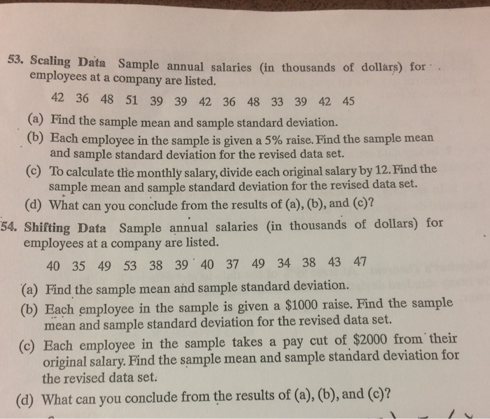 Solved Sample annual salaries (in thousands of dollars) for. | Chegg.com