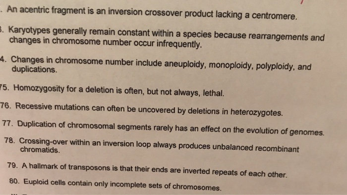 Solved An acentric fragment is an inversion crossover | Chegg.com