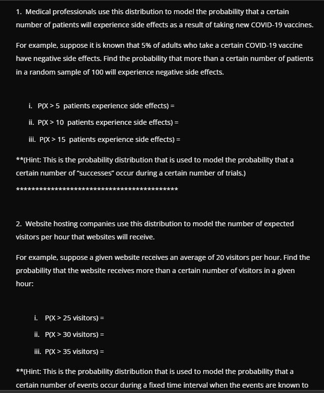 Solved 1. Medical professionals use this distribution to | Chegg.com
