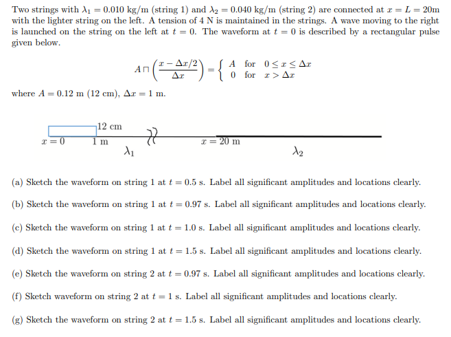 Solved Two strings with A1 = 0.010 kg/m (string 1) and X2 = | Chegg.com