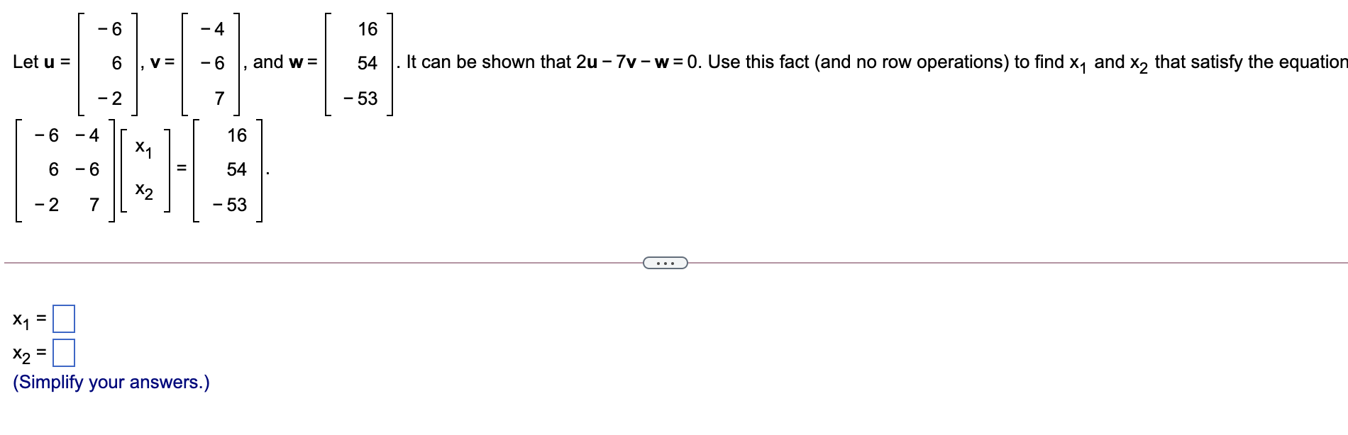 Solved 6 -4 16 Let u = v= -6 and w= 54 It can be shown that | Chegg.com