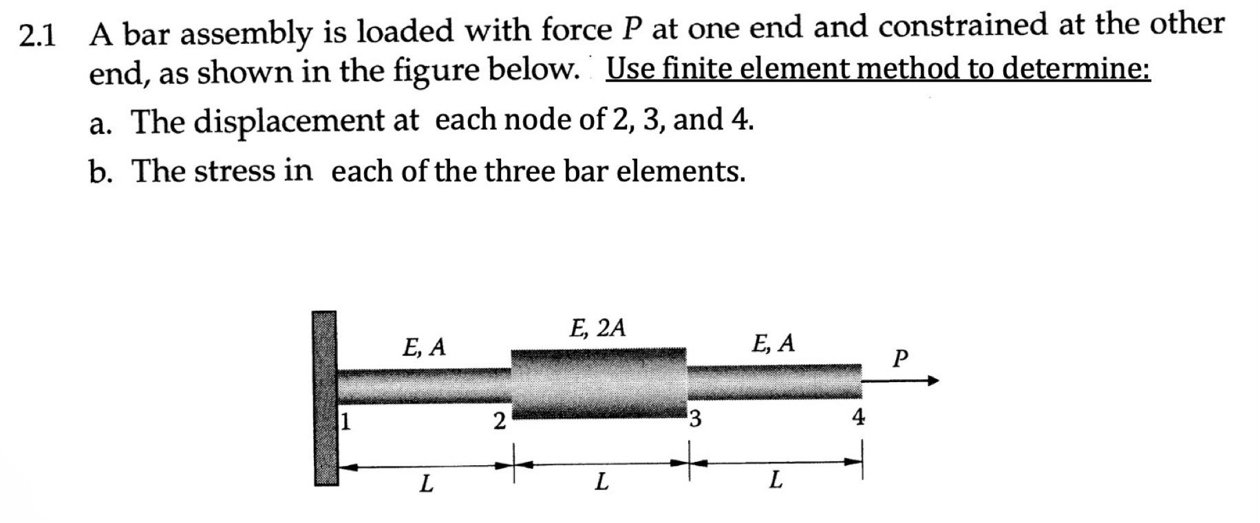 Solved 2.1 ﻿A bar assembly is loaded with force P ﻿at one | Chegg.com