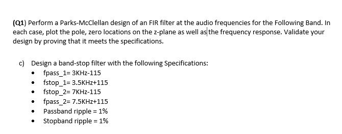 Solved (91) Perform a Parks-McClellan design of an FIR | Chegg.com