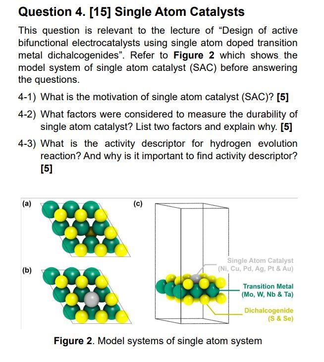 Question 4. [15] Single Atom Catalysts This question | Chegg.com