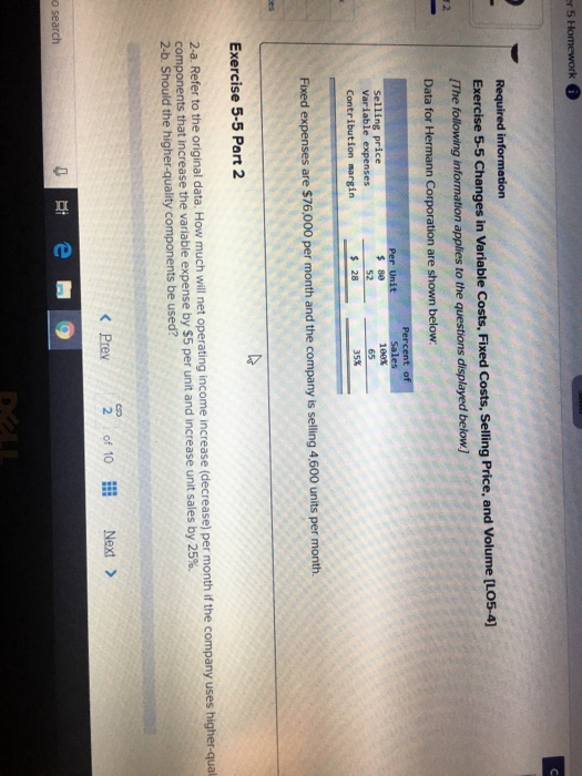 Solved d information Exercise 5-5 Changes in Variable Costs, | Chegg.com