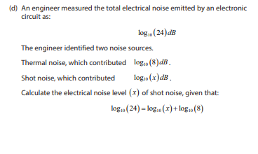Solved (d) An engineer measured the total electrical noise | Chegg.com