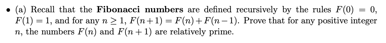 Solved (a) Recall that the Fibonacci numbers are defined | Chegg.com