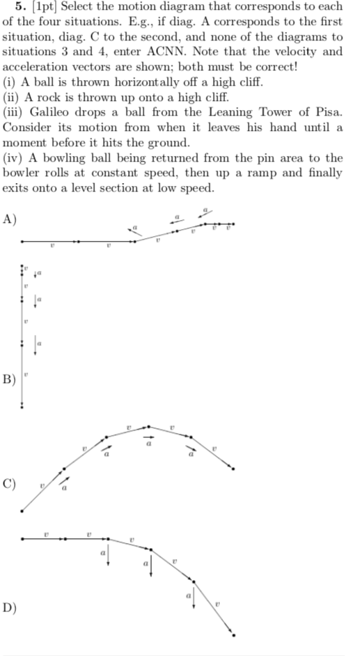 Solved 5. (1pt] Select the motion diagram that corresponds | Chegg.com