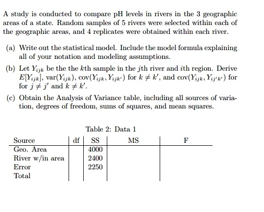 Solved A study is conducted to compare pH levels in rivers | Chegg.com