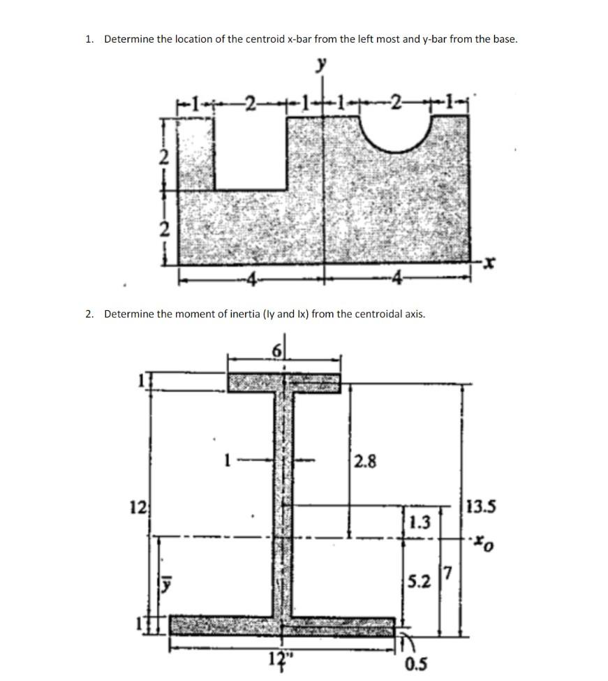 Solved 1. Determine the location of the centroid x-bar from | Chegg.com