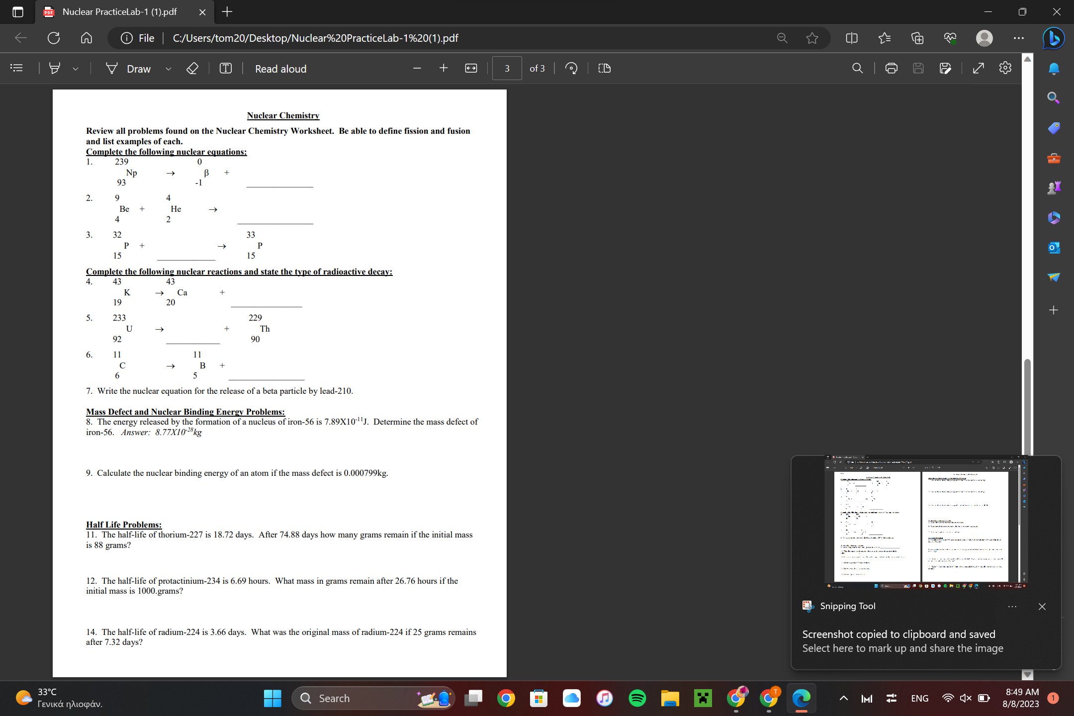 Solved Name: Nuclear Chemistry Worksheet \\#2 Nuclear | Chegg.com
