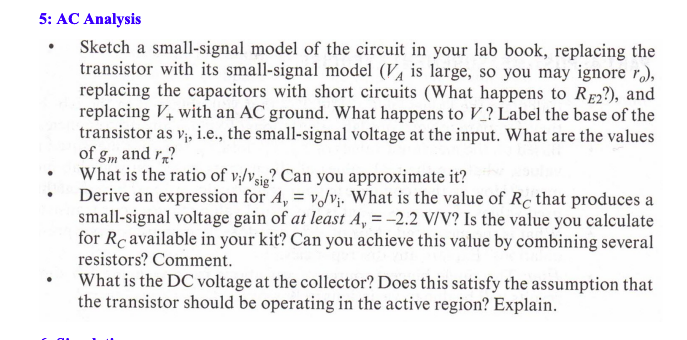 Solved 5: AC Analysis Sketch a small-signal model of the | Chegg.com