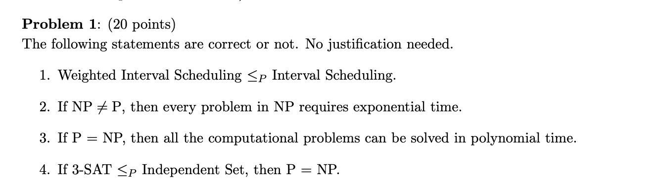 Solved Problem 1: (20 points) The following statements are | Chegg.com