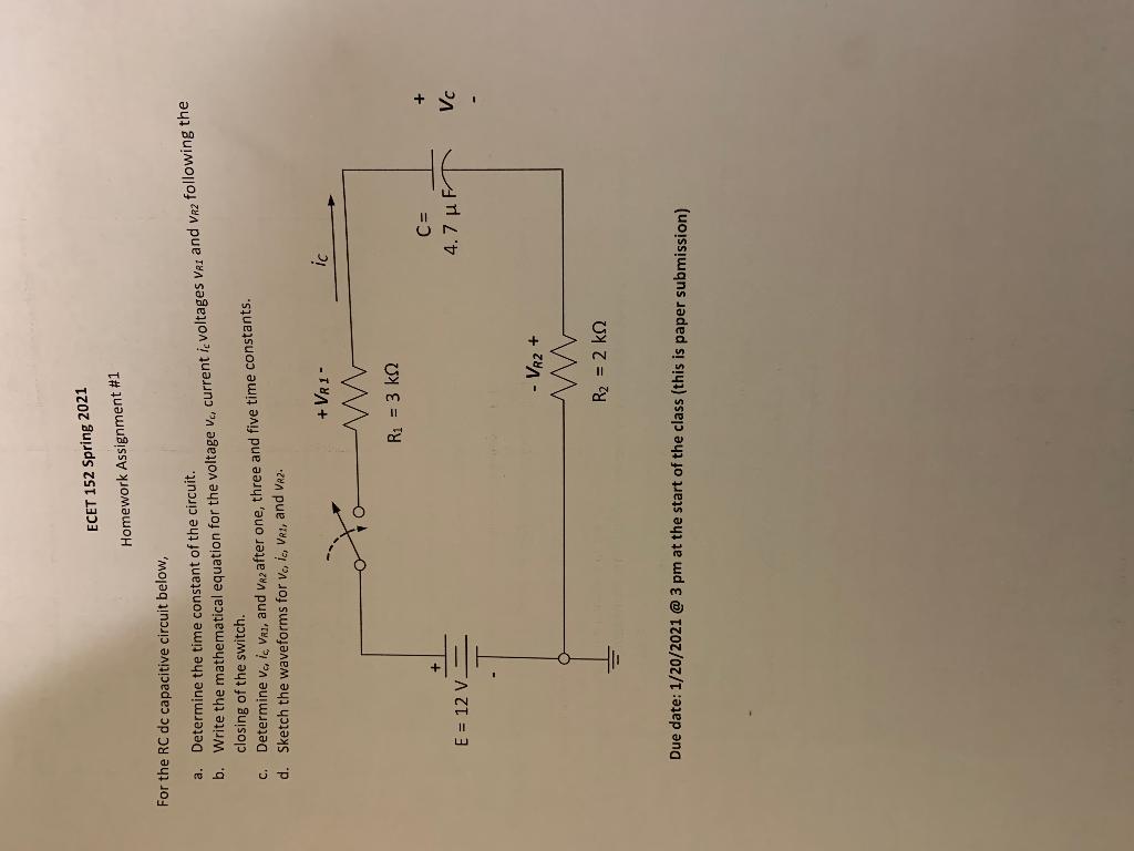 Solved ECET 152 Spring 2021 Homework Assignment #1 For the | Chegg.com