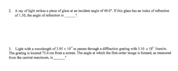 Solved 2. A ray of light strikes a piece of glass at an | Chegg.com
