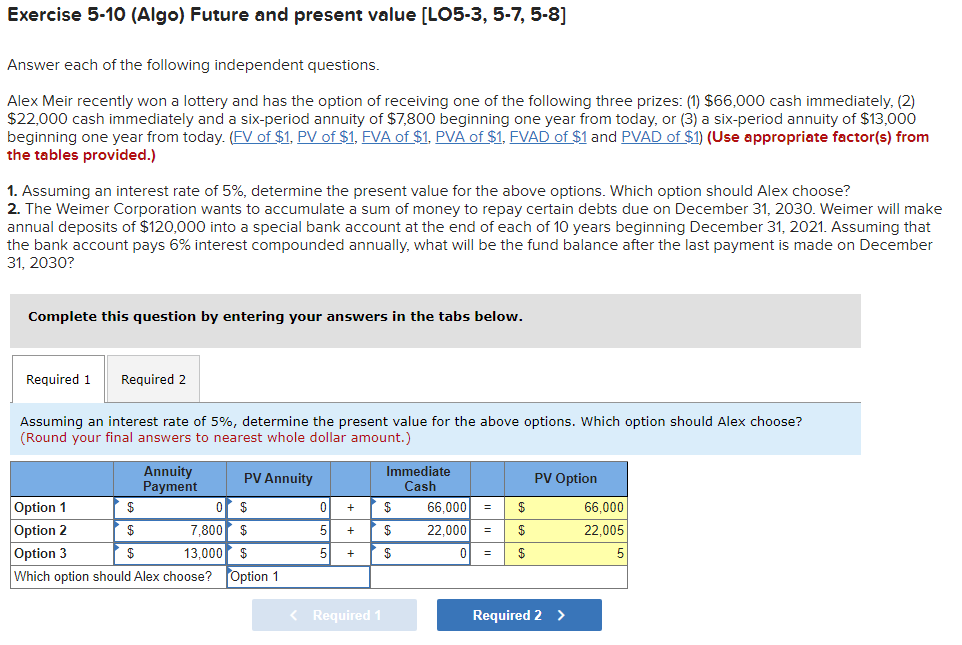 Solved Exercise 5-10 (Algo) Future and present value [LO5-3, | Chegg.com