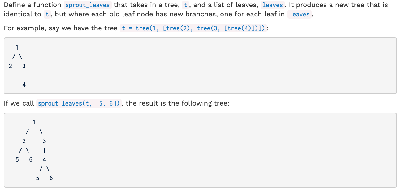 Solved Define a function sprout_leaves that takes in a tree, | Chegg.com