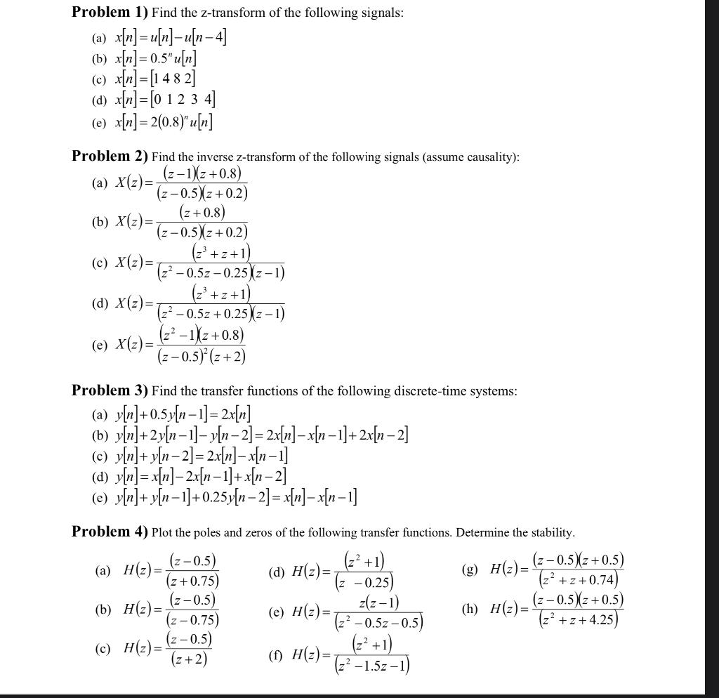 Solved Problem 1) Find the z-transform of the following | Chegg.com