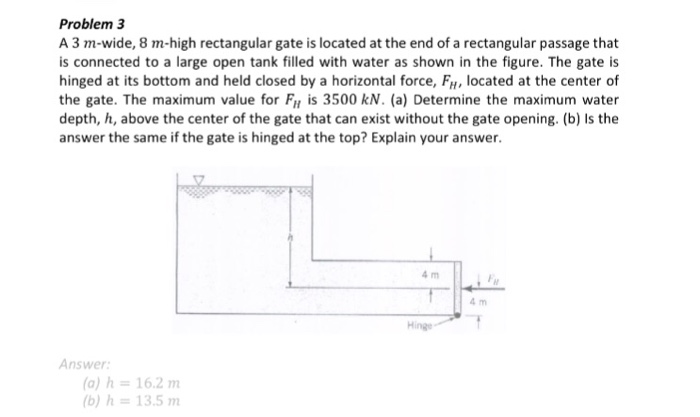 Solved A 3 m-wide, 8 m-high rectangular gate is located at | Chegg.com