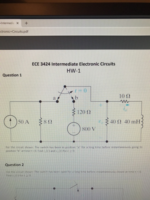 Solved Intermedi: x : + ctronic+ Circuits.pdf ECE 3424 | Chegg.com