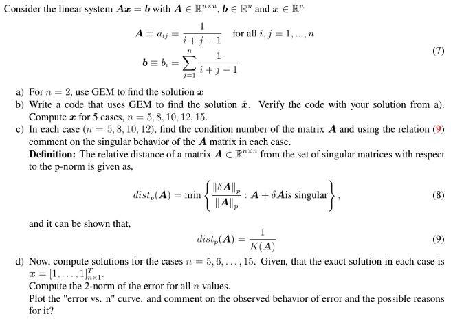 Solved Consider the linear system Ax=b with A∈Rn×n,b∈Rn and | Chegg.com
