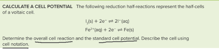 Solved CALCULATE A CELL POTENTIAL The following reduction | Chegg.com