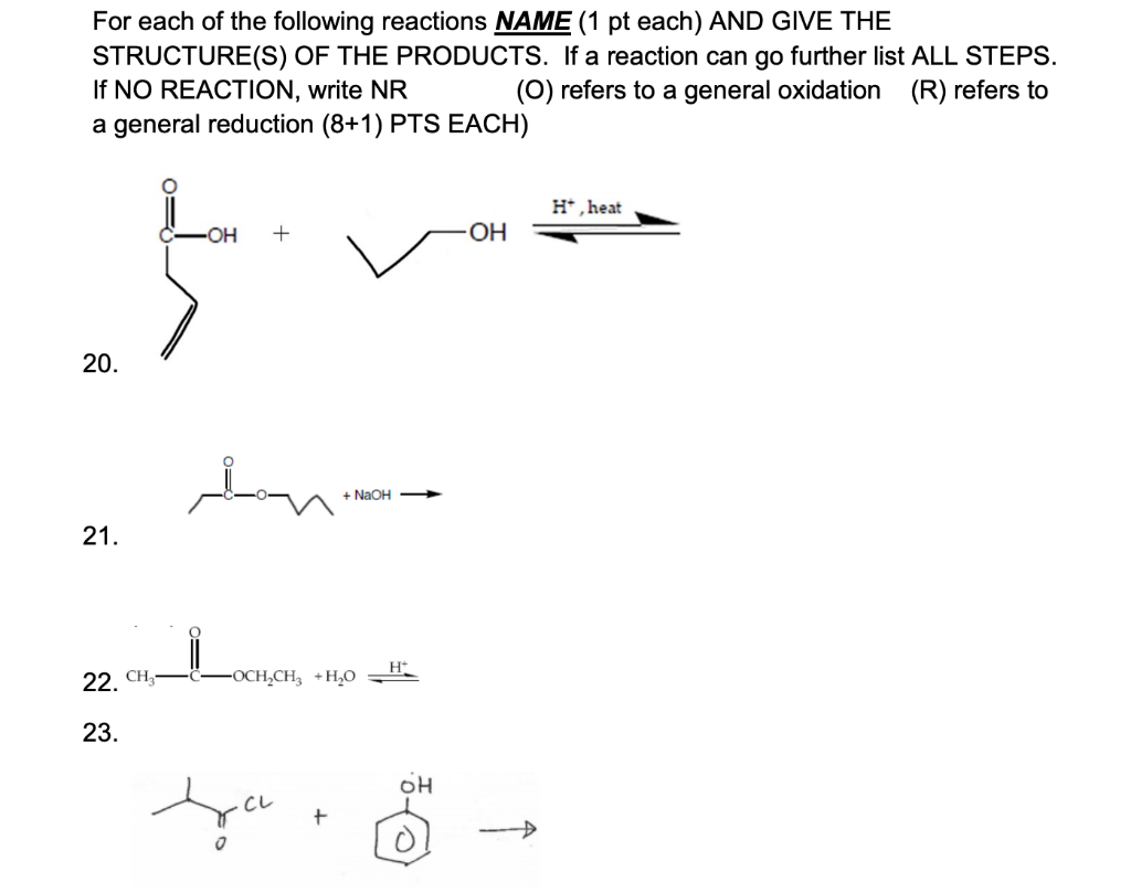 Solved For each of the following reactions NAME (1 pt each) | Chegg.com
