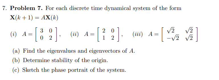 Solved 7. Problem 7. For each discrete time dynamical system | Chegg.com