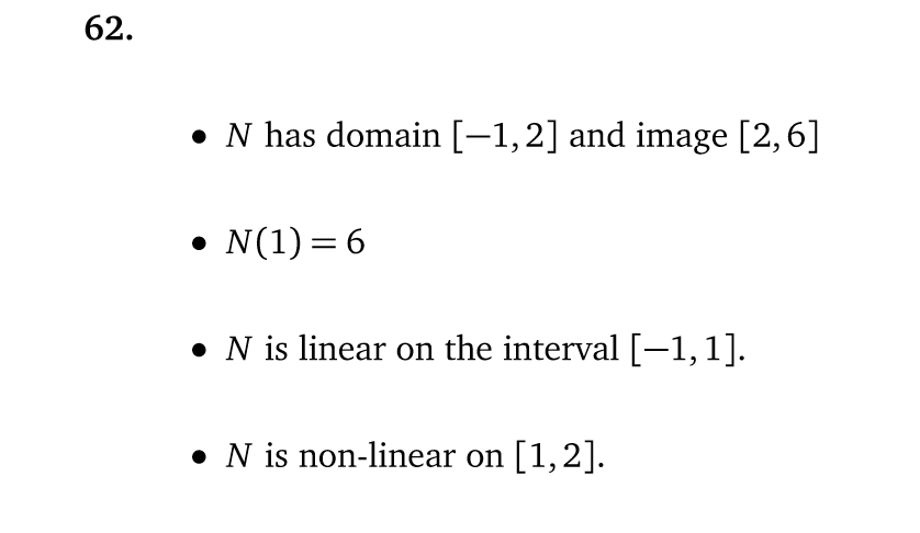 Solved 62. • N has domain (-1,2] and image [2,6] • N(1) = 6 | Chegg.com