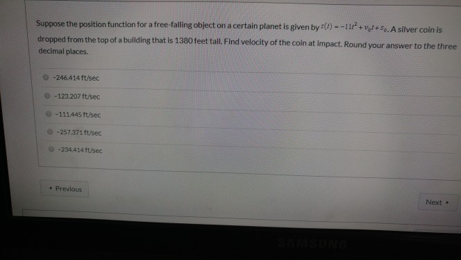 Solved Suppose the position function for a free-falling | Chegg.com